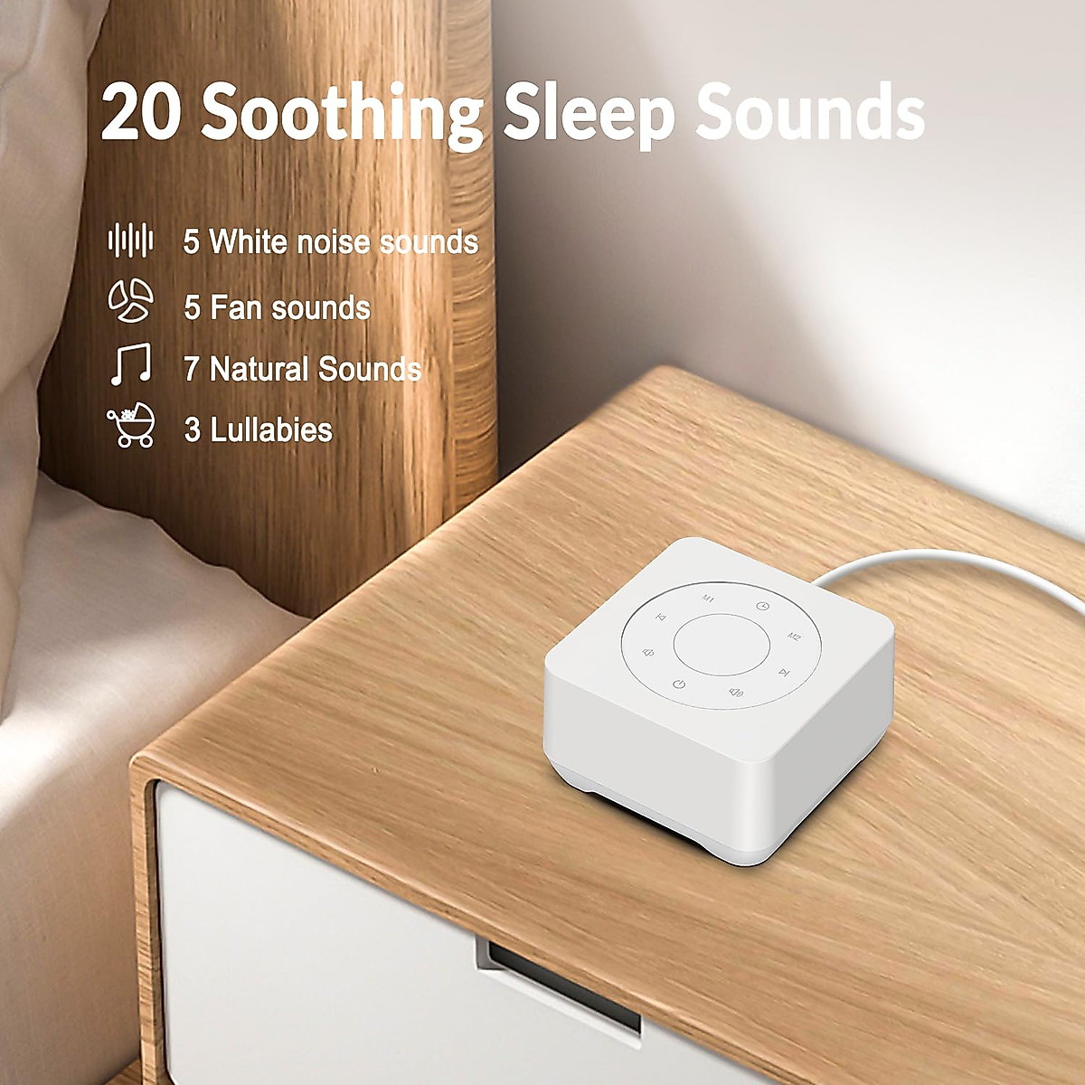 White Noise Sound Machine with 20 Soothing Sounds for Sleep for Adults & Kids & Babies. Favorite Sound Store, Memory Function, Fine Volume Control, Up to 2hrs Customized Timer, for Office & Travel
