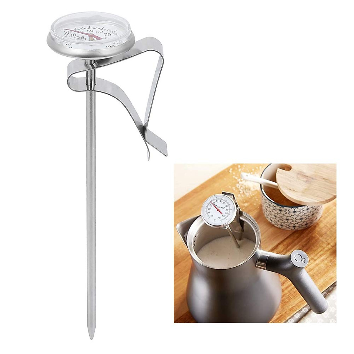 Dial Thermometer, Instant Read Multi-Purpose Thermometer with Clip for Milk, Beverage, Steaming, Coffee((Short Type))