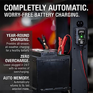 NOCO GENIUS1, 1A Smart Car Battery Charger, 6V and 12V Automotive Charger, Battery Maintainer, Trickle Charger, Float Charger and Desulfator for Motorcycle, ATV, Lithium and Deep Cycle Batteries