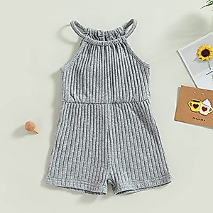 Mubineo Toddler Baby Girl Summer Basic Plain Sleeveless Halter Romper Jumpsuit Overalls Clothes (Grey, 3 Years)