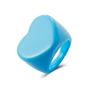 XUN Zhe 3Pcs Colorful Resin Heart Chuncky Rings Set,Cute Love Heart Shaped Acrylic Finger Rings Bands Jewelry for Women Teen Girls Party Accessories (Green Blue Pink)