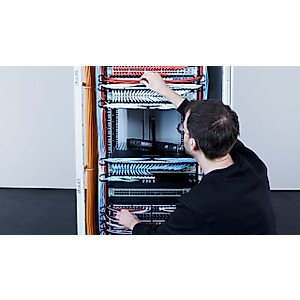 PATCHBOX® Plus+ Cat.6a - 24-Port Patch Panel with Retractable Cable Management System for 19” Racks, Includes Flat 10GB Cables and Cassettes, Easy Network and Server Setup (UTP, Blue, 1.8m / 8RU)