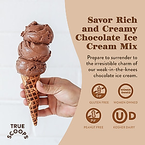True Scoops Beginner's Pack - Chocolate Ice Cream Mix & Salted Butterscotch Sauce Mix. Add One Ingredient - Half & Half! Makes 1 Pint of Ice Cream And 1 Cup of Sauce. Women-Owned, Gluten-Free, Peanut-Free, and Kosher.