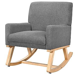 POWERSTONE Upholstered Rocking Glider Nursery Mid Century Accent Lounge Arm Chairs for Small Spaces Bedroom Living Room (Beige)