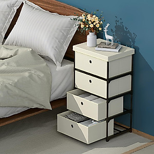 HODYANN Dresser with 4 Storage Drawers, Fabric Storage Chest for Closet, Bedroom, Dorm, Hallway, Clothes Organizer Unit with Fabric Bins (Creamy White)