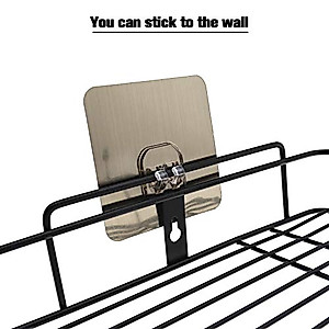 2pcs Corner Shelf Shower Caddy Organizer Bathroom Storage Holder with Hooks Toilet Kitchen No Drilling Black