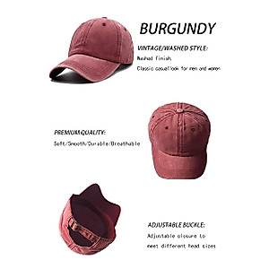 Unisex Vintage Washed Distressed Baseball Cap Twill Adjustable Dad Hat,C-burgundy,One Size