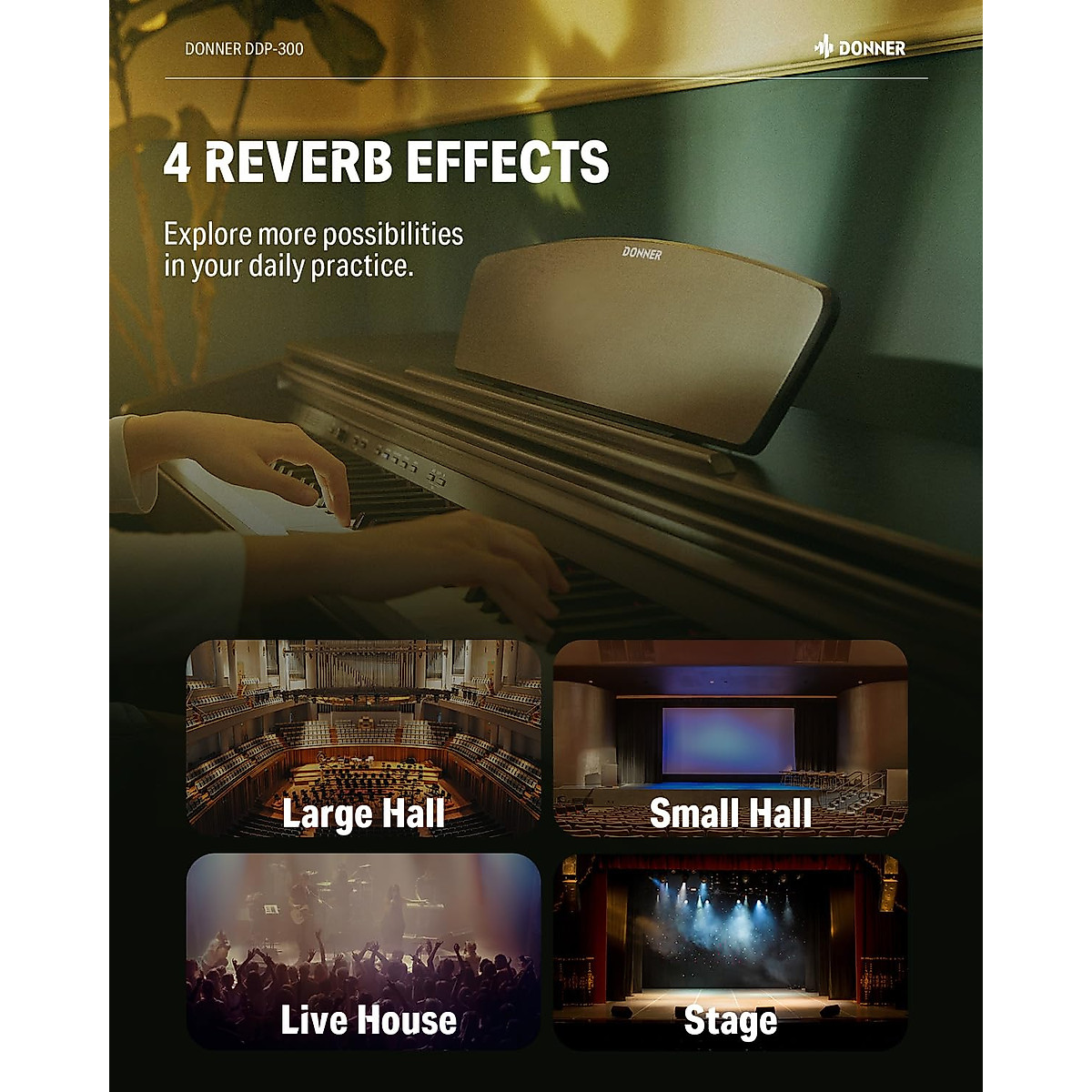 Donner DDP-300 Digital Piano + Black Piano Bench with Storage