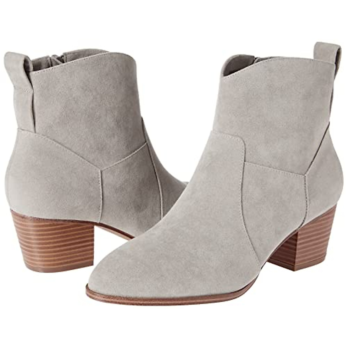 Amazon Essentials Women's Western Ankle Boots, Light Grey Heather Microsuede, 7.5