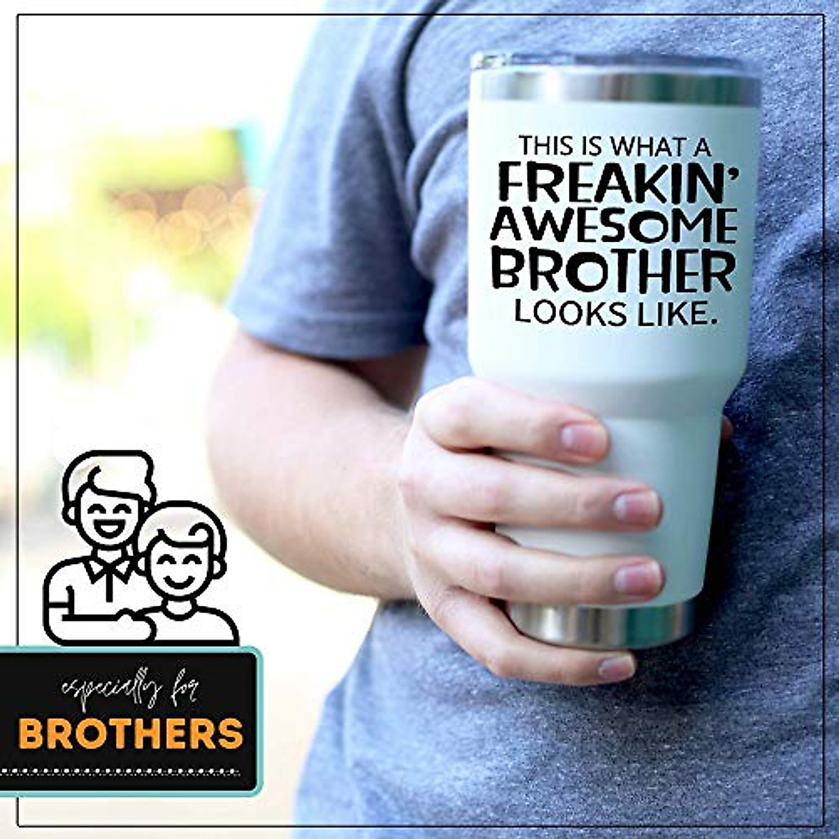 Funny Gift for Brother - Awesome Brother Tumbler Coffee Mug - Great Travel Cup Gifts for Brothers from Sisters, Christmas Birthday Presents for Brother