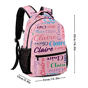 ZAACUSTOM Polyester Custom Bookbag with Name Text Elementary Kids Girls Personalized School Backpack Customize Book Bag, Stylish, Waterproof, Unique, Adjustable Shoulder Straps, 1 Pack