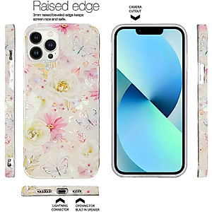 J.west iPhone 13 Pro Max Case 6.7 inch,Luxury Sparkle Glitter Soft Clear Colorful Opal Pearly Thinfoil Design Shiny Floral Print Silicone Cover for Women Girls Slim TPU Protective Phone Case