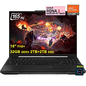 ASUS TUF Gaming A16 Laptop | 16" FHD+ 165Hz 7ms | AMD 8-core Ryzen 7 7735HS| 32GB DDR5 2TB+2TB SSD | Radeon RX7600S 8GB Graphic (>RTX 4060) | Backlit USB-C USB4 Fast Charging Win11 +HDMI Cable
