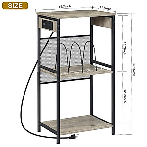 Record Player Stand Turntable Stand with Record Storage Vinyl Player Stand with Charging Station Grey Nightstands with USB Modern End Table for Living Room Bedroom Office