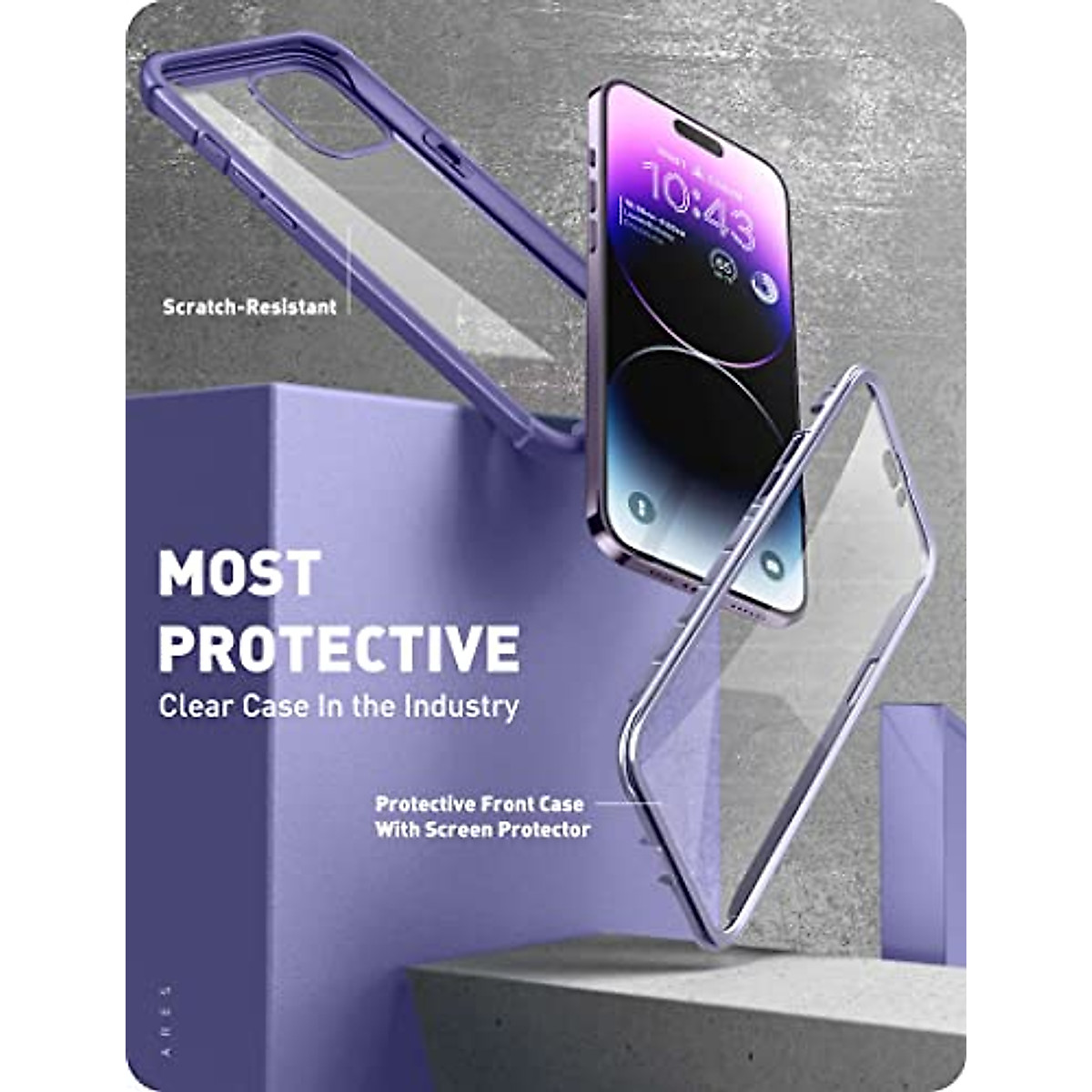 i-Blason Ares Designed for iPhone 14 Pro Case 6.1 inch (2022 Release), Dual Layer Rugged Clear Bumper Case with Built-in Screen Protector (Mauve)