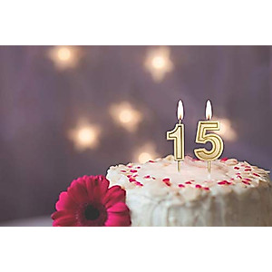 Bailym 15th Birthday Candles,Gold Number 15 Cake Topper for Birthday Decorations Party Decoration