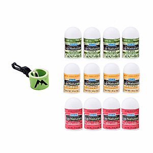 Lip Naturals® | 12-Count Assorted Mini Lip Balm with Sunscreen (SPF-15) & 1 Lip Balm Keychain | Made in USA | Lip Balm Pack with 3 Flavors: Tea Tree Mint, Vanilla Bean, & Bing Cherry (0.10oz/3g Each)