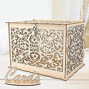 Funyear DIY rustic Wedding Card Box with Lock, Wooden Gift Card Box Holder Money Box for Wedding Reception Deco, Baby Showers, Birthday Party Decorations