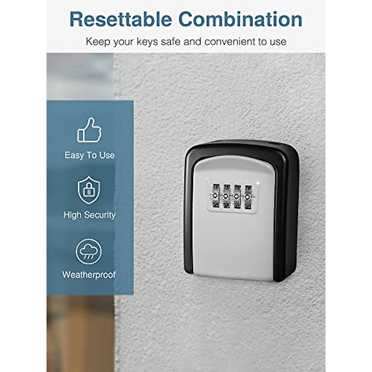 Puroma Key Lock Box, 4-Digit Combination Key Storage Lockbox, Portable Wall Mounted Security Lockbox for Home, Flats, Realtors Garage Spare Keys (1 Pack)