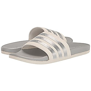 adidas Women's Adilette Comfort Slides Sandal, Chalk White/Chalk White/Matte Silver, 7