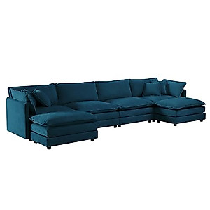 ERYE 146.5" U Shaped Reversible Chaises Sectional Sofa Modern Deep Seat Sofa & Couch with Movable Ottomans, Oversized Modular Sleeper Upholstered for Living Room, Apartment, Studio, Office