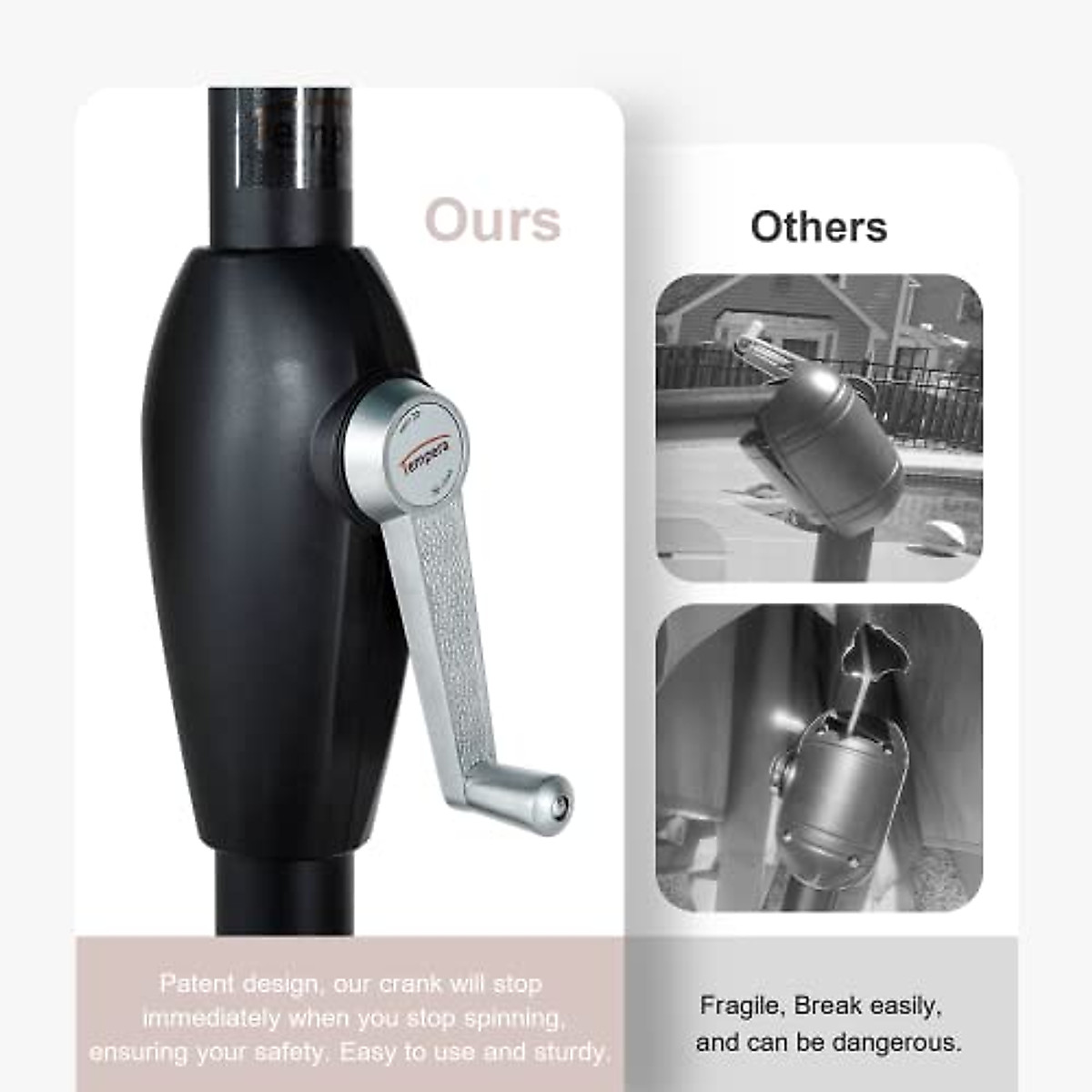 Tempera 9 ft Striped Patio Umbrellas Outdoor Table Market Umbrellas with 2-year Nonfading Canopy, 8 Sturdy Ribs and Push Button Tilt & Crank