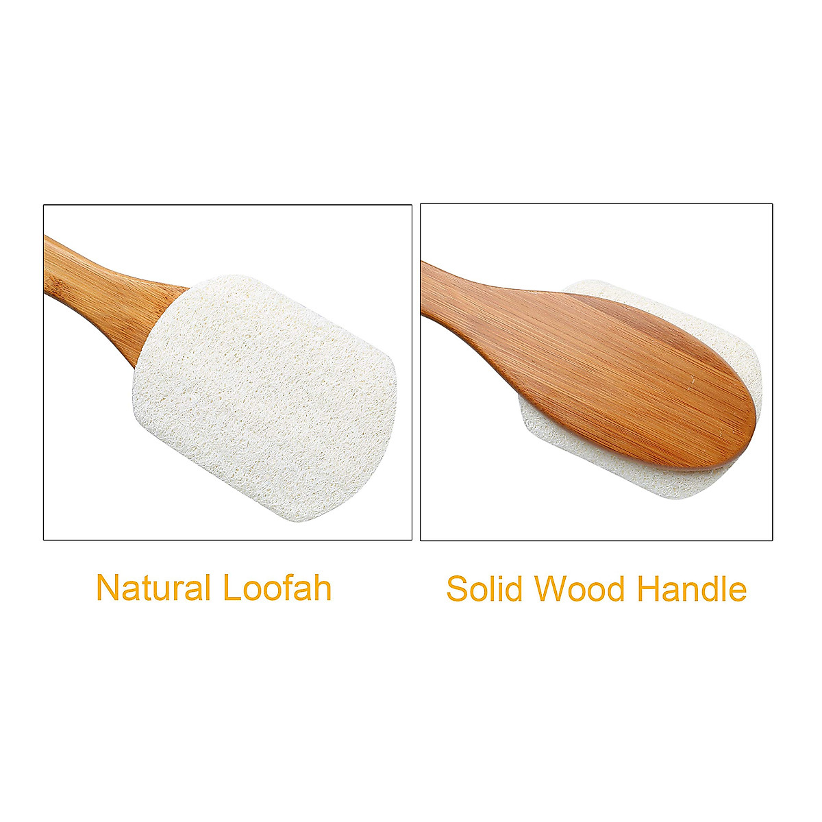 Leotruny 100% Natural Exfoliating Loofah with Long Wooden Handle Shower Back Brush (Off-White (1 Pack))