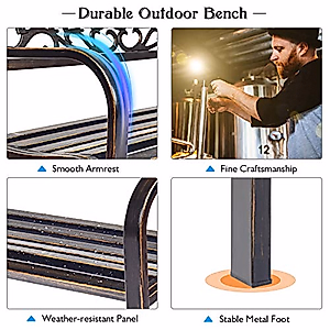 Giantex Garden Bench, Antique Metal Outside Bench w/Warm Welcome Pattern, Elegant Bronze Finish and Durable Metal Frame for Park Yard Porch Chair (Bronze)