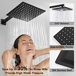 KES Tub and Shower Faucet Set Shower System with 10-Inch Rain Shower Head and Waterfall Tub Faucet Wall Mount Shower Valve and Trim Kit Included Matte Black, XB6240-BK