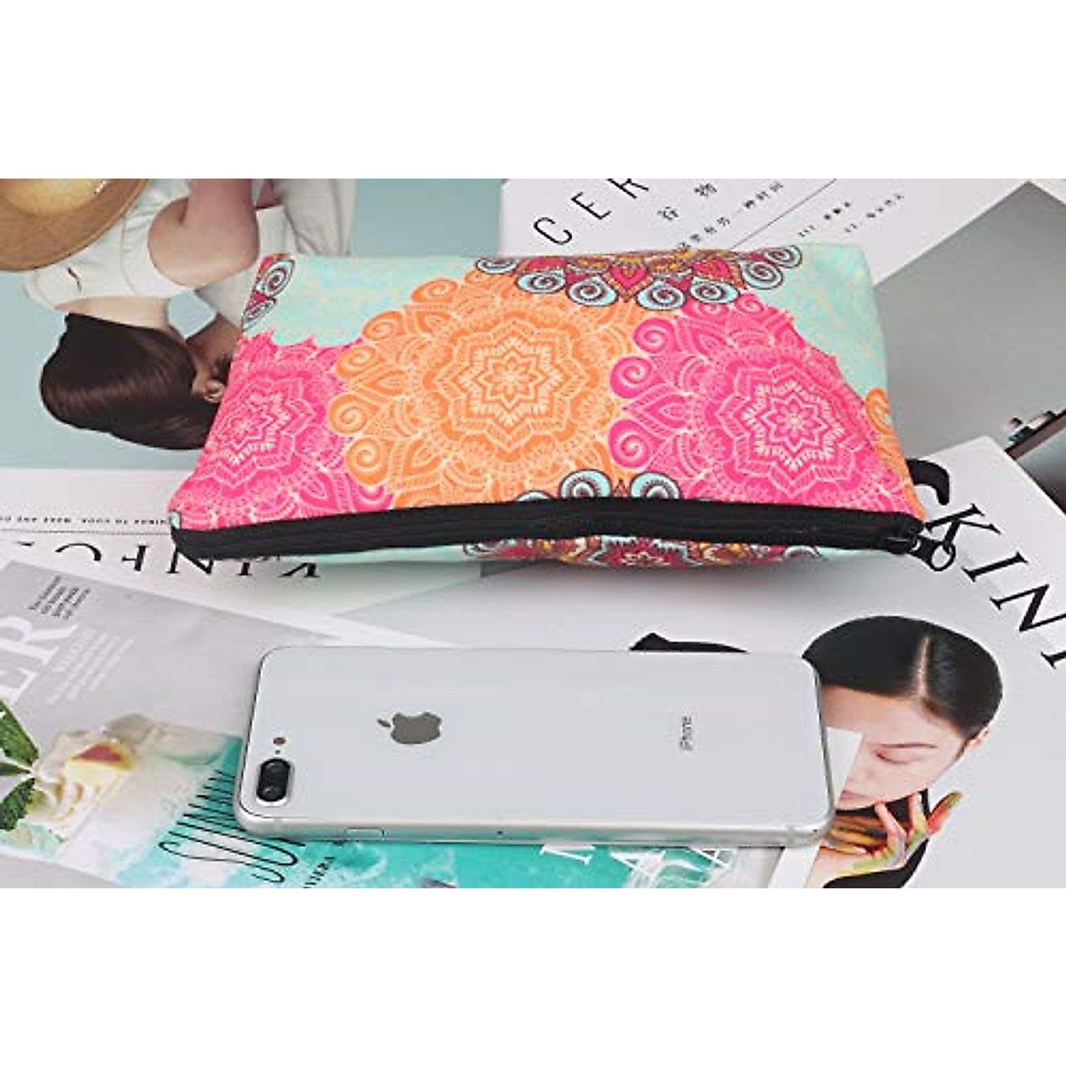 HAOGUAGUA Cosmetic Bag for Women Waterproof Cute Fashion Purse Makeup Bag Roomy Travel Toiletry Pouch Girls Gifts (#6)