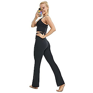 TOPYOGAS Womens Casual Flare Leggings with Pocket Bootleg Yoga Pants Crossover Hight Waisted Workout Pants Black