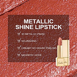 Oulac Coral Orange Lipstick for Women with Metallic 3D Shine Lightweight Hydrating Formula, High Impact Lip Color, Vegan Beauty, Full Coverage Lip Makeup, Be Happy(05)