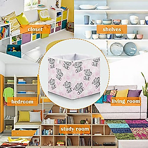 Kigai Cute Elephant Cube Storage Bins - 11x11x11 In Large Foldable Storage Basket Fabric Storage Baskes Organizer for Toys, Books, Shelves, Closet, Home Decor