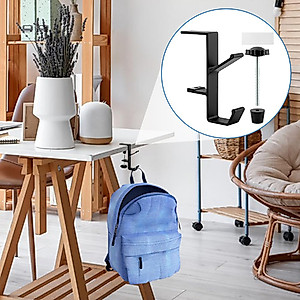 Kakalote 1pc Holder Hooks, Desk Mount Bag Holder Hook Clamp-On Backpack Hanger Under Counter Headphone Hanger Handbag Hook(Black,1pc)