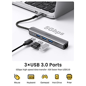USB C to Ethernet Adapter, SAILLIN USB C Hub with RJ45 Gigabit and 3 USB 3.0 Ports, Thunderbolt 3 Multiport Adapter Hub 4 in 1 for MacBook Pro/Air, iPad Pro, iMac, Dell XPS, Surface Pro, Chromebook