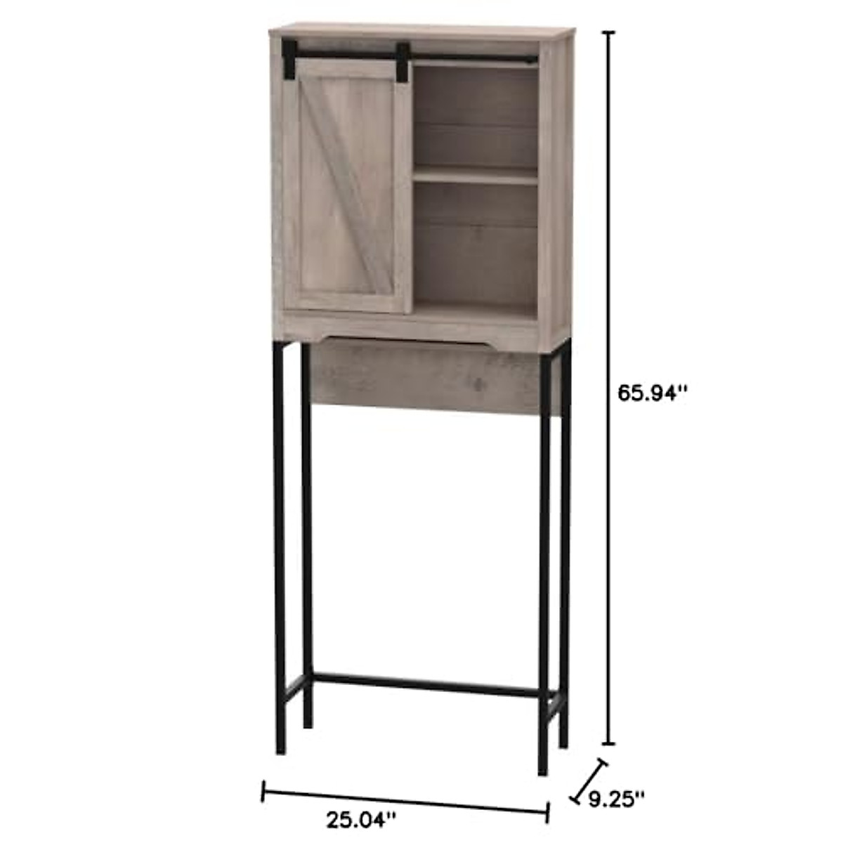 Landia Home Over The Toilet Storage Cabinet, Bathroom Organizer, Freestanding Cabinet with 2-Tiers Organizer Rack, Bathroom Shelf, Farmhouse Bathroom Cabinet with Sliding Barn Door, Grey