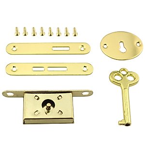 ZCZQC Gold Metal Flush Mount Lock Set for Grandfather Clock, Cabinet Door or Dresser Drawer
