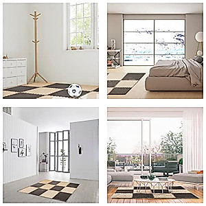 12-Piece Thickened Plush Foam Interlocking Floor Mat 0.6" Thick- Fluffy Square Interlocking Foam Tiles with 12 Edgings Soft Anti-slip Puzzle Area Rug Playmat for Room Floor (11.8", Gray & Light Brown)