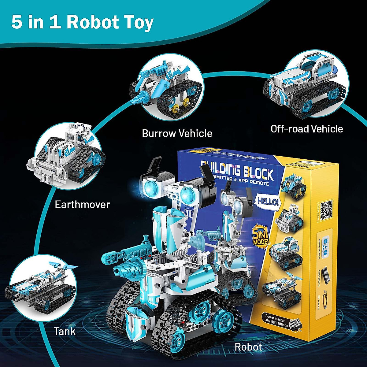 anysun STEM Robot Toys for Kids, 5 in 1 Building Toys, APP & Remote Control Robot with 700+ Building Blocks, Programmable Robot Building Kit for Boys Girls