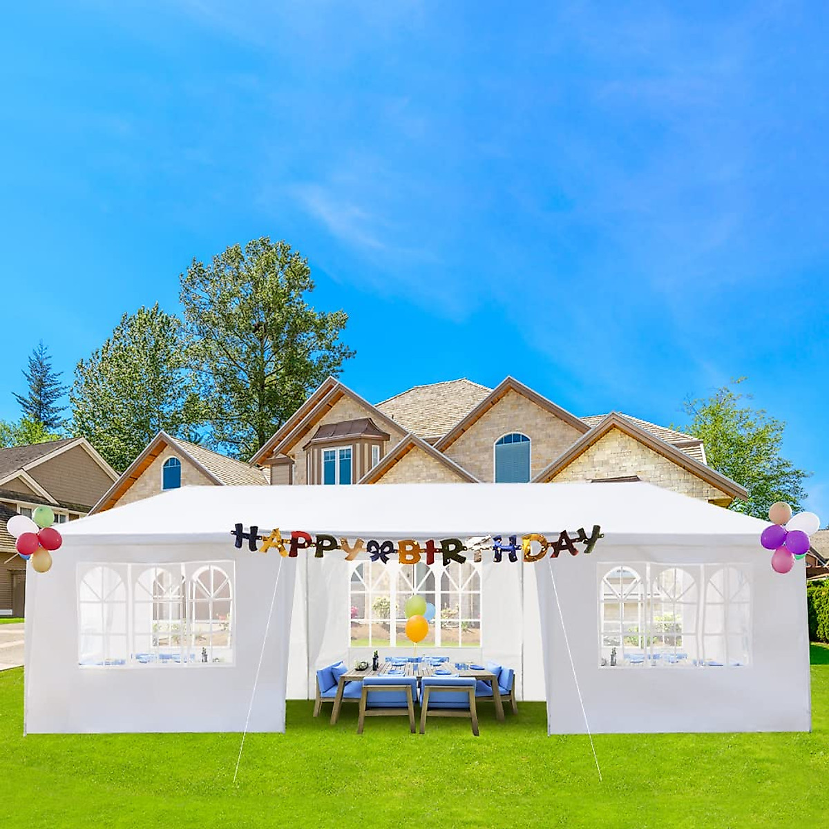 BELANITAS 10x30 Tents for Parties,Heavy Duty Party Tents with 7 Windows Sidewalls, Outdoor Tents with Iron Tube,Wedding Tent for Love,Event Tent for Home,Garden, White