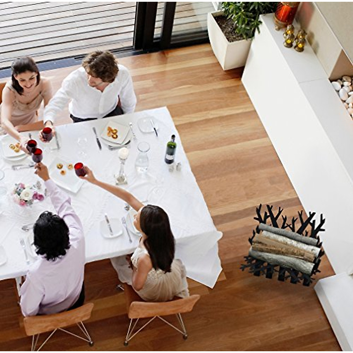 Rustic Fireplace Log and Wood Holder - Indoor, Outdoor, Patio - Gunmetal Grey Decorative Holders - Weather- Resistant Storage Rack For Firewood and Kindling - Artistic Tree Design…