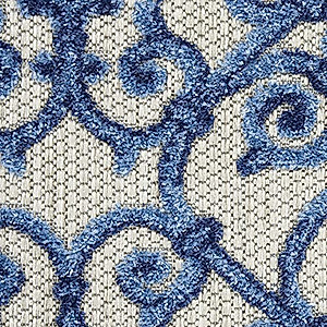 Nourison Aloha Indoor/Outdoor Grey/Blue 2'8" x 4' Area Rug, Transitional, French Country, Easy Cleaning, Non Shedding, Bed Room, Kitchen, Living Room, Deck, Backyard, (3' x 4')