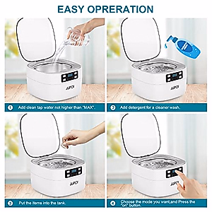 AIPOI Ultrasonic Jewelry Cleaner 750ML, Ultrasonic Cleaning Machine with Timer and Degas, 43KHz Ultrasound Bath for Cleaning Jewelry, Ring, Necklace, Silver, Eyeglass, Watch Chains, Denture, Coins