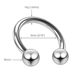 4pc 14g Horseshoe Earrings Circular Barbell Ring 8mm 5/16 Cartilage Tragus Septum Surgical Steel
