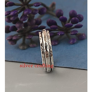 Spinner Texture Spin Band Spinning Meditation Ring 925 Sterling Silver Anxiety Boho Ring Silver Jewelry Gift (9)