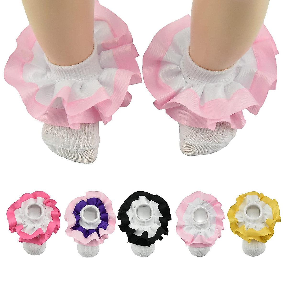 TONGXiNHUA and three Chinese characters 5 Pairs Ruffle Socks, Baby Frilly Socks Big Ruffle Socks for Newborn/Baby/Toddler/Little Girl(6-8 Years, Multicolor 5 pairs-1)