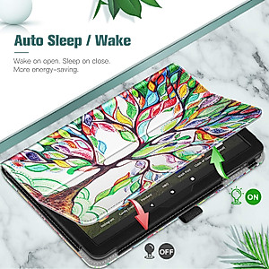 Fintie Folio Case for Amazon Kindle Fire HD 8 & Fire HD 8 Plus Tablet (12th Generation/10th Generation, 2024/2022/2020 Release)- Slim Fit Vegan Leather Stand Cover with Auto Sleep/Wake, Love Tree