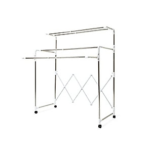 RYGOAL Clothing Racks for Hanging Clothes, 3 Tier Heavy Duty Garment Rack with Retractable Hanging Pole and 360° Rolling Casters, Multifunctional Bedroom Clothes Rack Freestanding Closet Wardrobe Rack