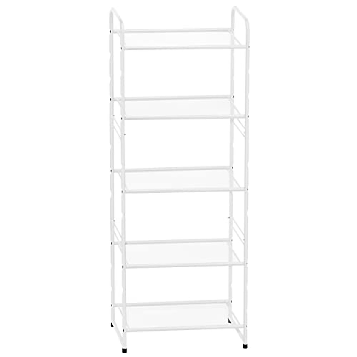 GEORIS 5-Tier Storage Rack with Shelf Heavy Duty Wire Shelving Unit Storage Rack, Stackable Extendable Plant Stand Bathroom Organizer with Adjustable Shelf, Water Bottle Storage Holder, White