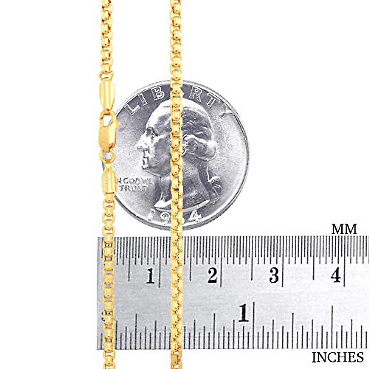 Nuragold 10k Yellow Gold 2.5mm Round Box Chain Venetian Link Pendant Necklace, Mens Womens Jewelry 16" 18" 20" 22" 24" 26" 28" 30"